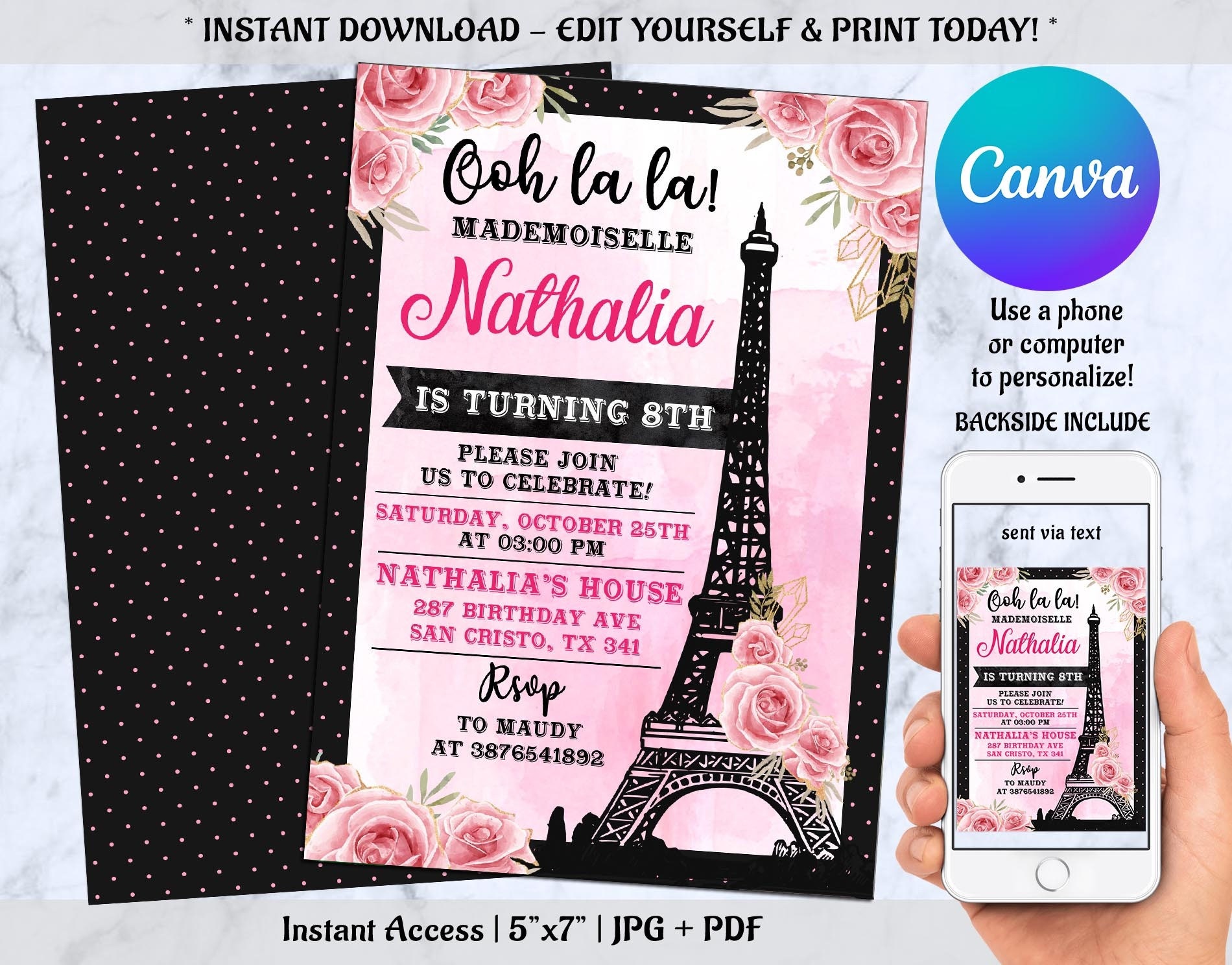 Editable Paris Birthday Invitation, Paris Invitation, Paris ...