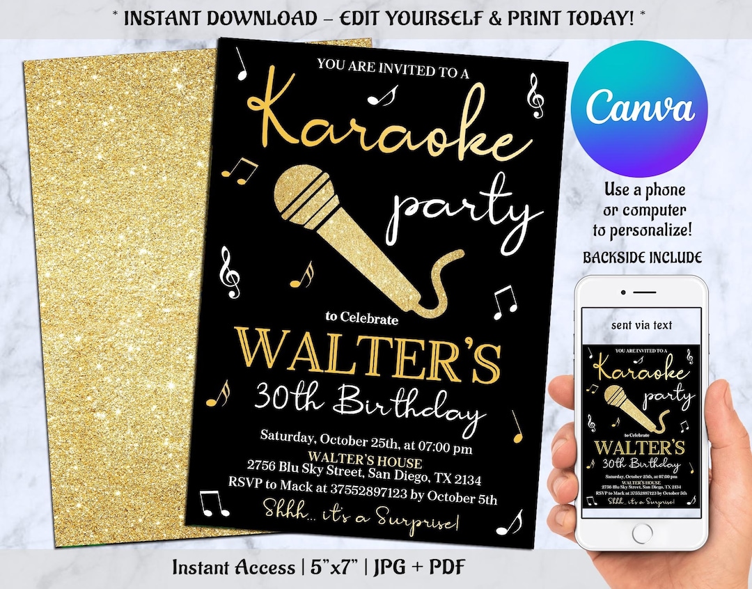 Editable Karaoke Birthday Party Invitation. Karaoke Birthday Party ...