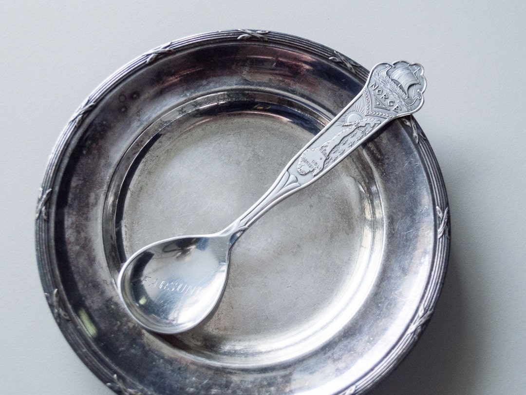 Sugar Spoon Norge Souvenir Viking Ship Norway Map Silver Plated - Etsy