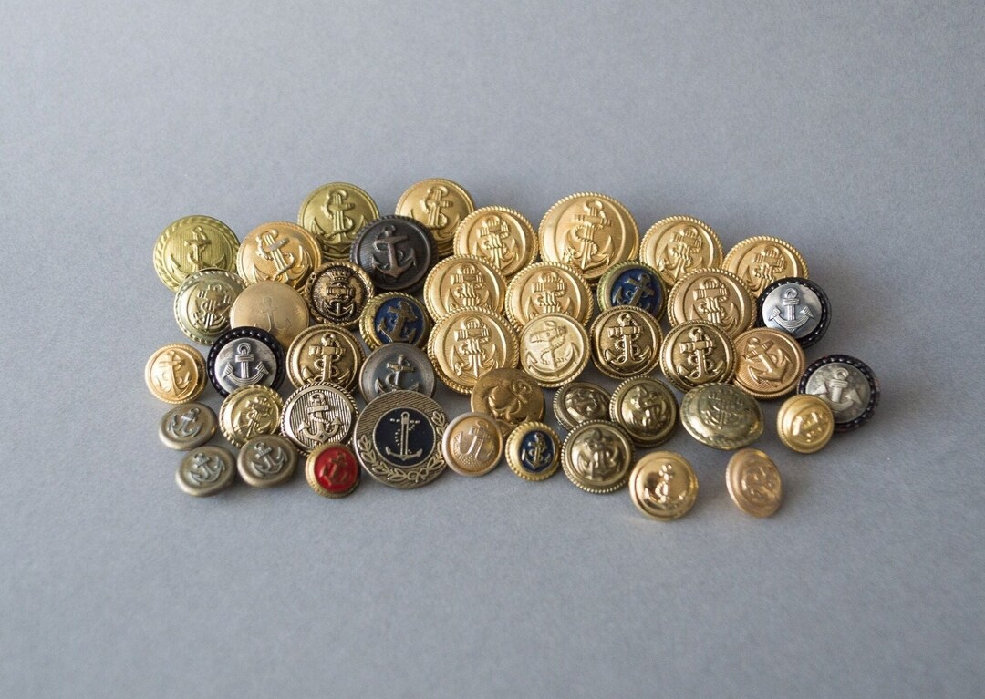 Navy Uniform Buttons 45 Pcs Anchor Metal Buttons Nautical Sailor Shank ...