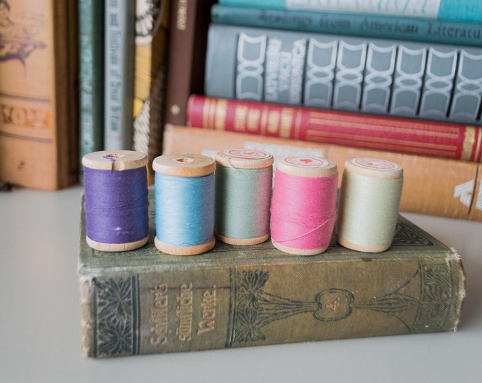 Wooden Thread Spools Assorted Colors Sewing Cotton Rustic Industrial ...