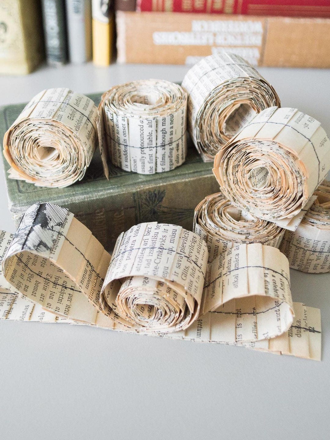 Vintage Book Page Ruffle Roll 1.5m Junk Journal Ephemera Embellishment ...