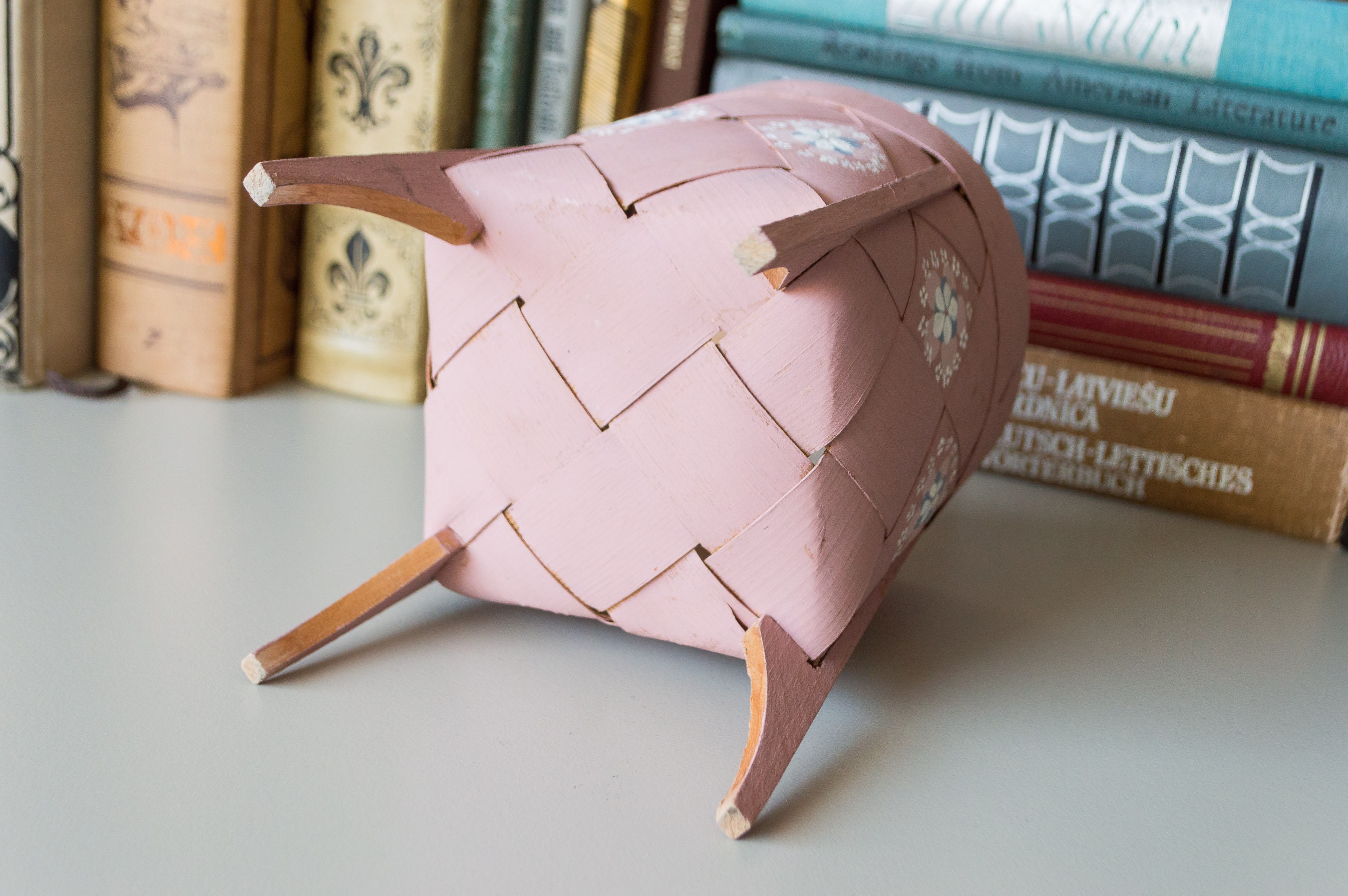 Footed Splint Wood Basket Handwoven Floral Rustic Traditional Swedish ...