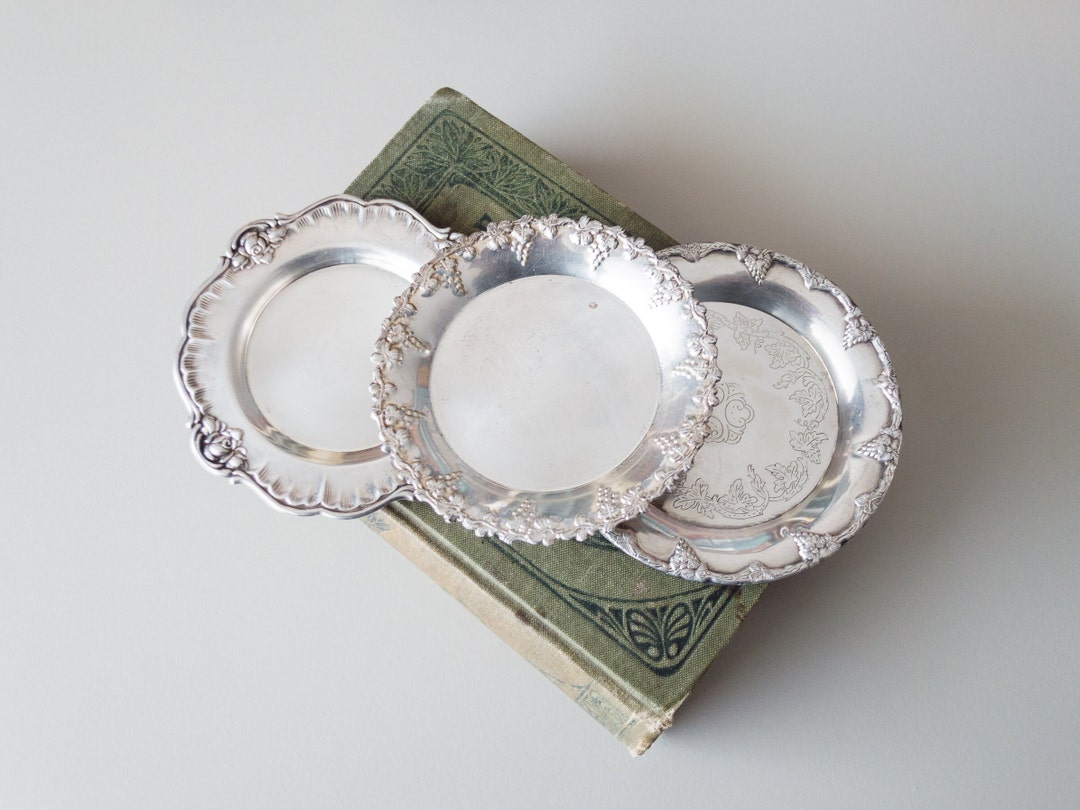 Miniature Trays Silver Plated Food Photo Props Jewelry Trinket Dish ...