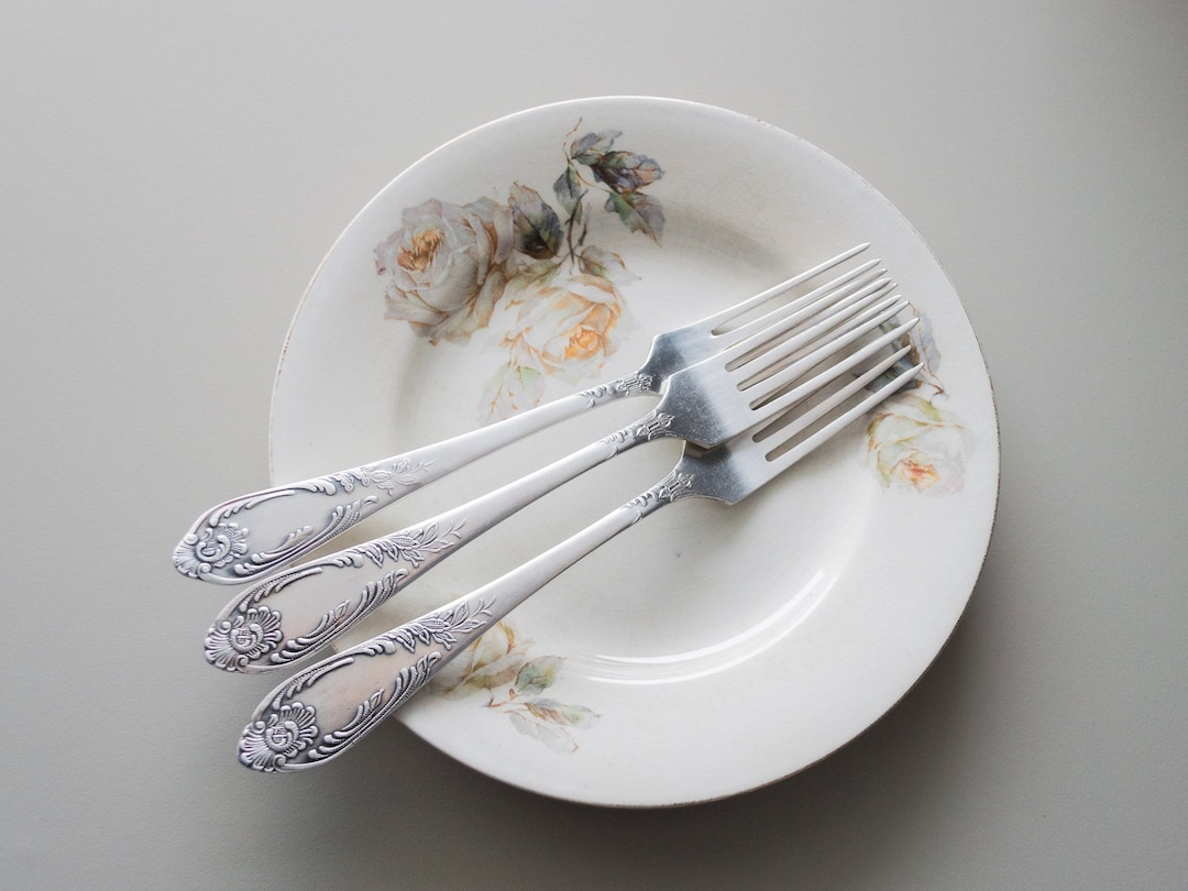 Dinner Forks Silver Plated Floral Food Photo Props Stamping Blanks - Etsy