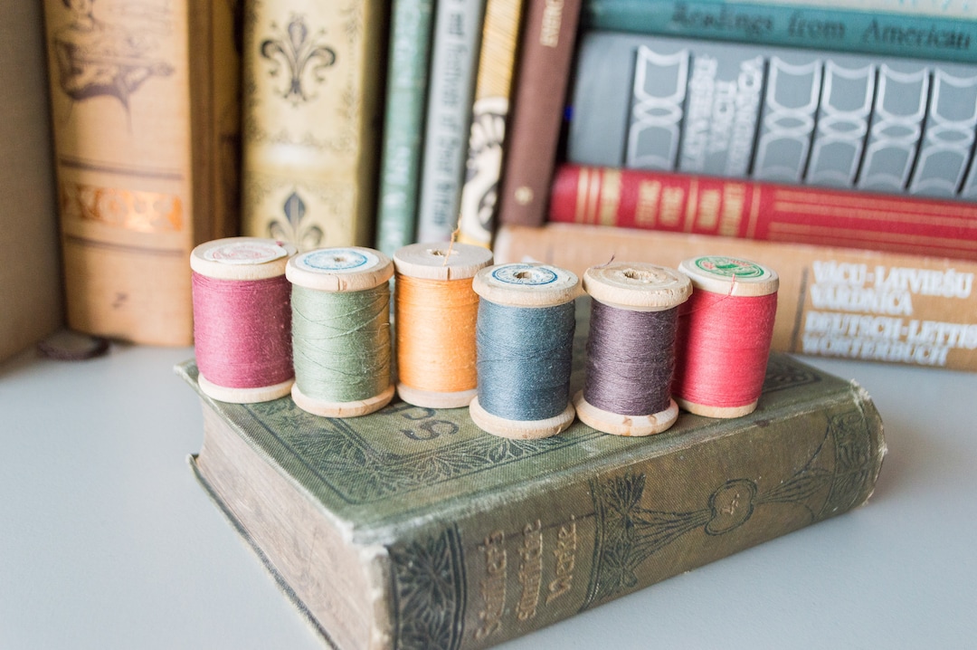 Wooden Bobbins Cotton Sewing Thread Assorted Colors Rustic Industrial ...
