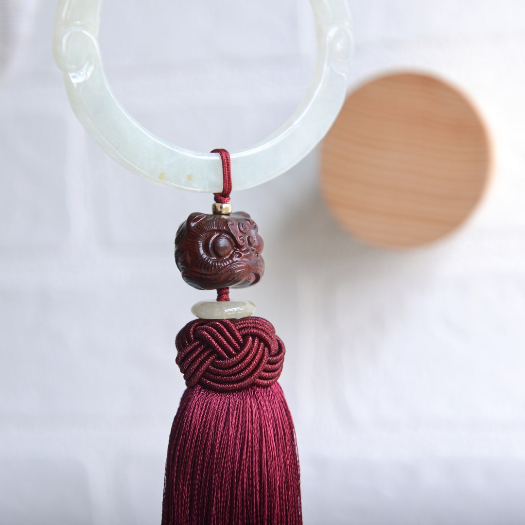 Natural Type A Jadeite Jade Wood Long Tassel Wall Hanging/traditional ...