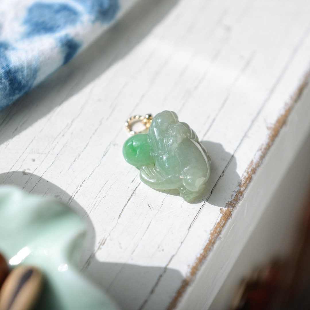Natural Type A Burma Jadeite Jade Money Toad “三腳金蟾” 14K Gold Filled ...