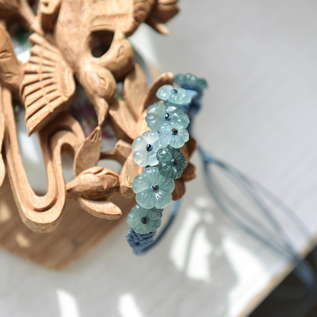 Natural Type A Guatemala Jadeite Jade Flowers Knotted Bracelet ...