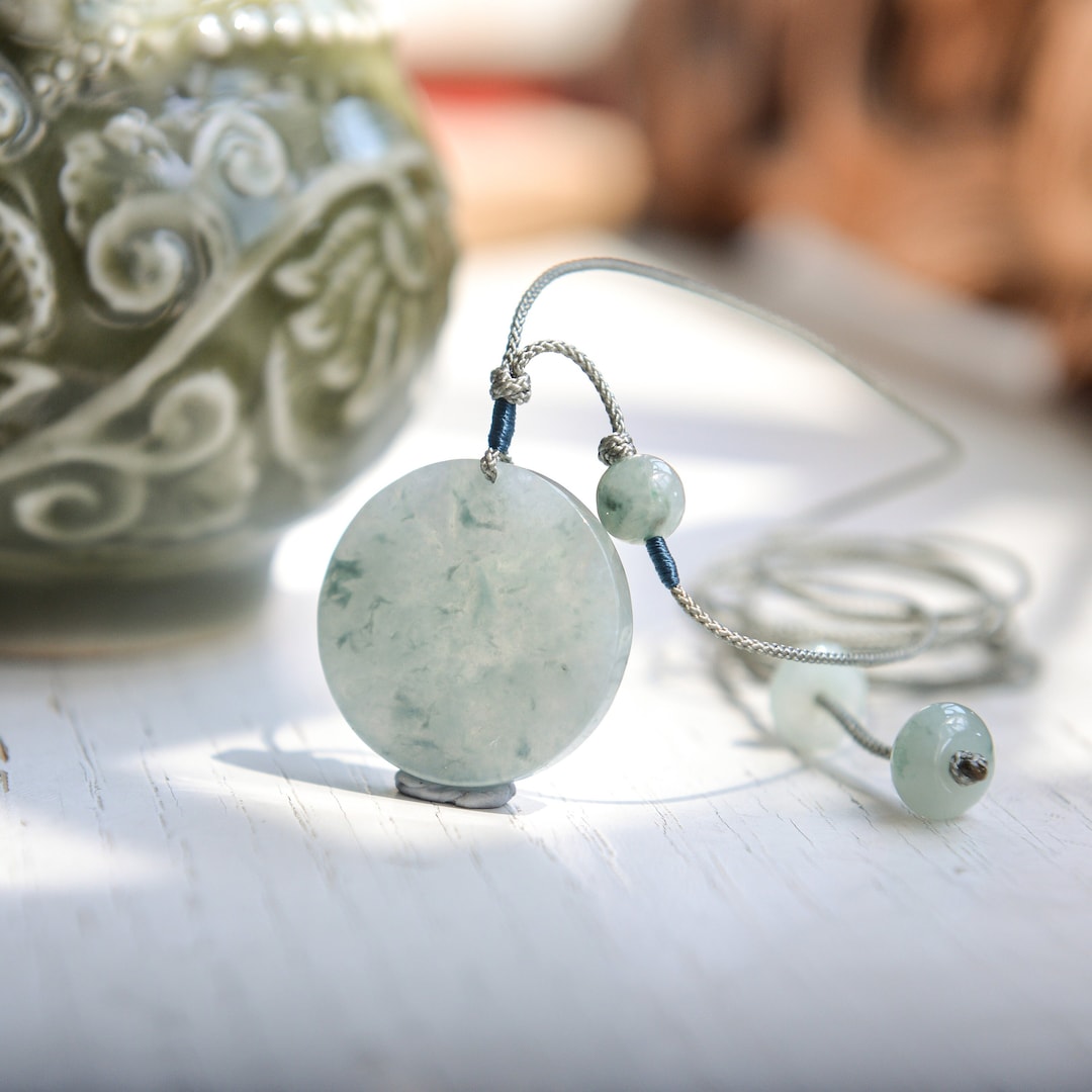 Natural Type A Burma Jadeite Jade Circle Shape Pendant Adjustable ...