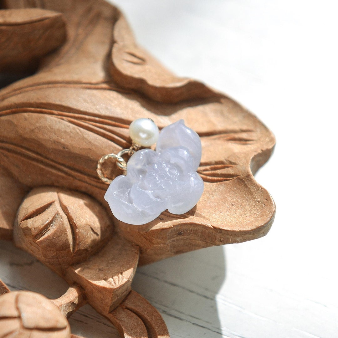 Natural Type A Jadeite Jade Lotus Flower 14K Gold Filled small Size ...