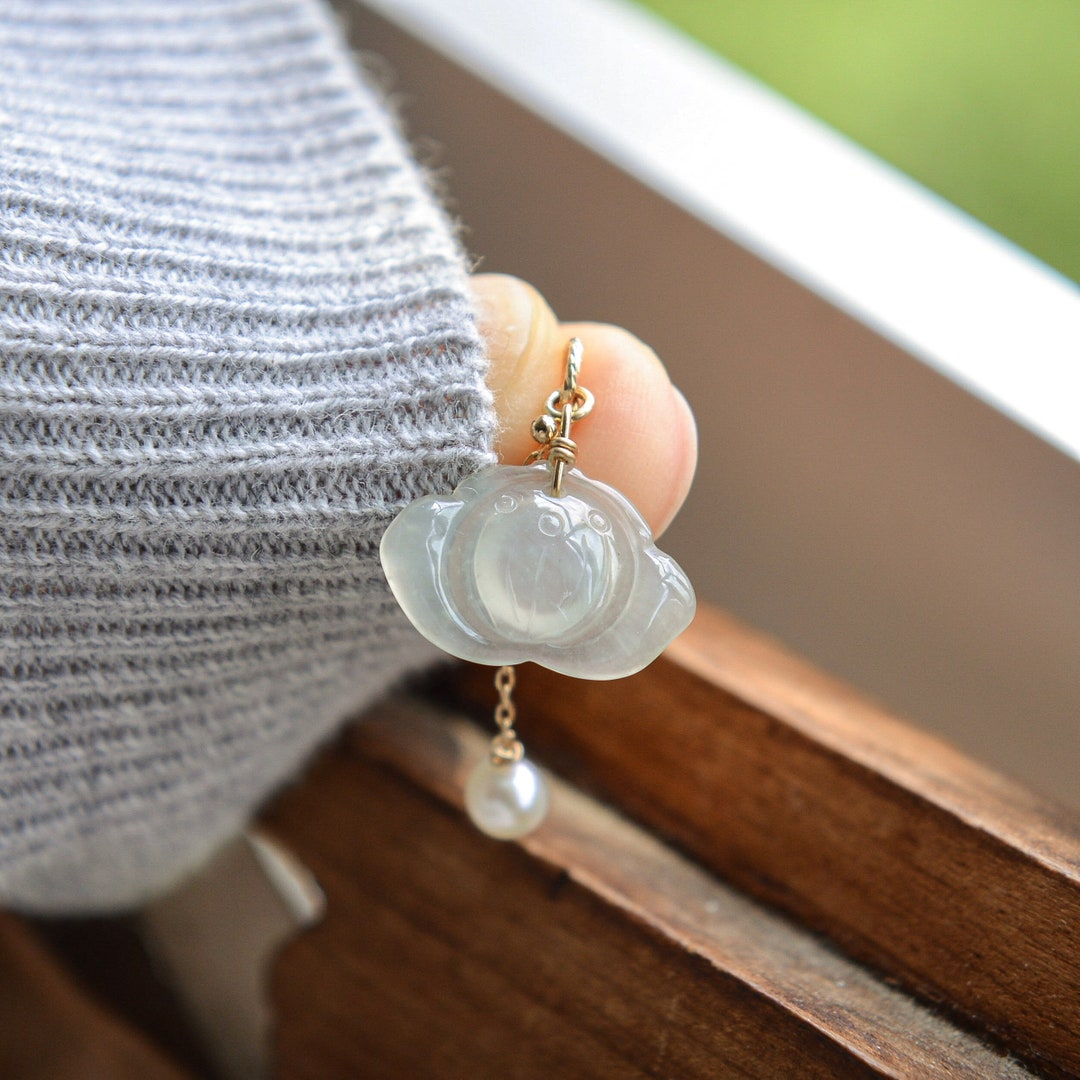 Natural Type A Jadeite Jade Lotus Flower 14K Gold Filled Very Small ...