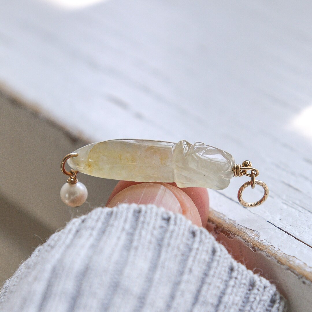 Natural Type A Burma Jadeite Dragon Tooth 14K Gold Filled Pendant ...