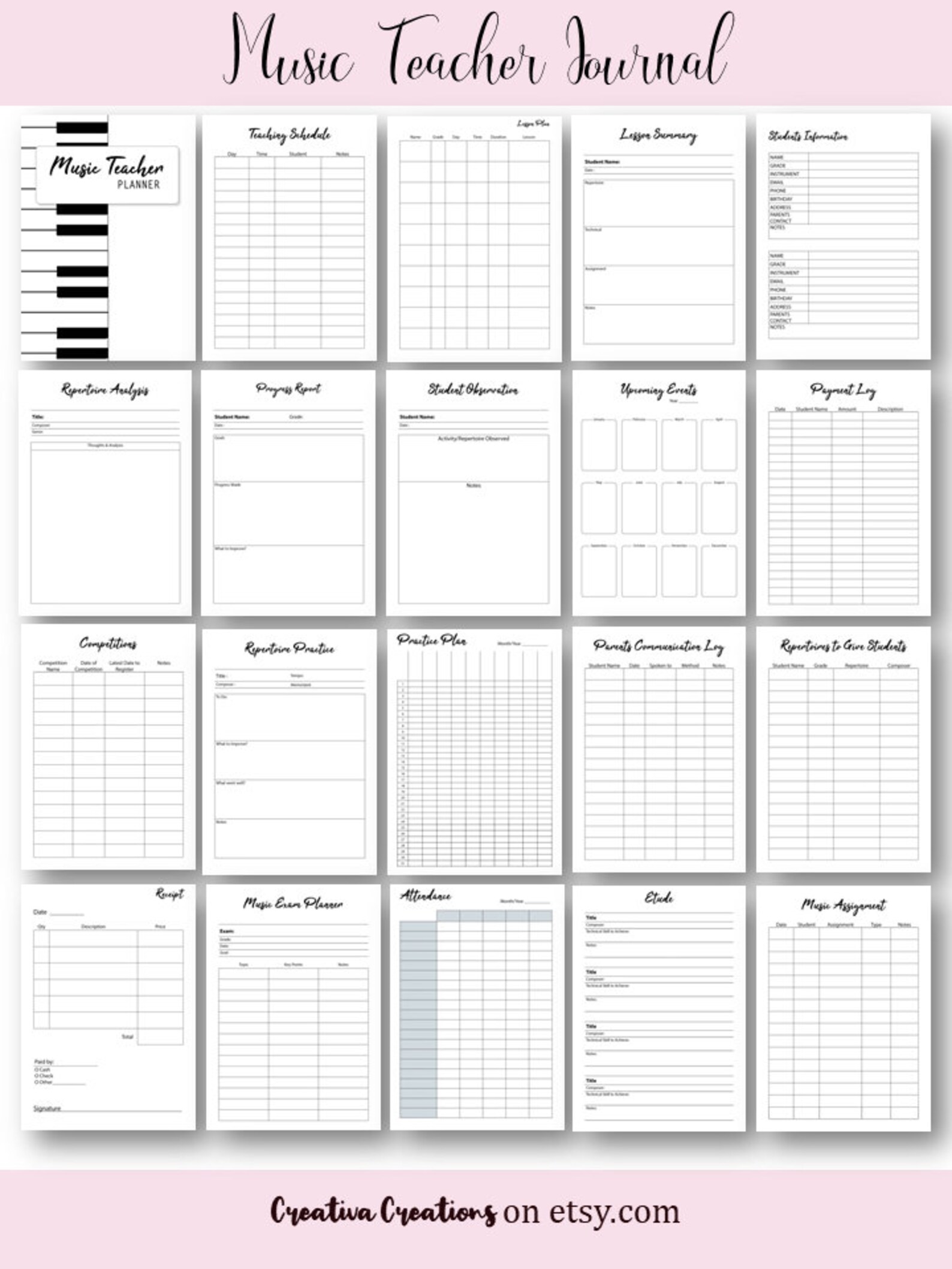 Music Teacher Planner Printable Musician Journal Piano - Etsy Canada