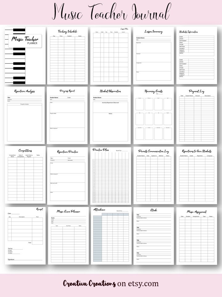 Music Teacher Planner Printable Musician Journal Piano - Etsy