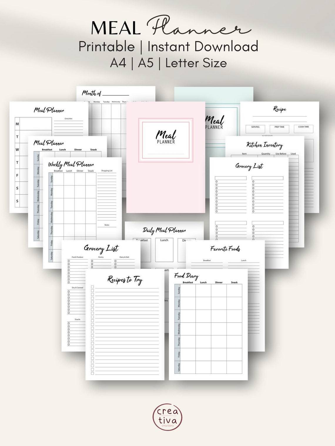 Printable Meal Planner | Weekly Menu, Grocery List (digital Download ...