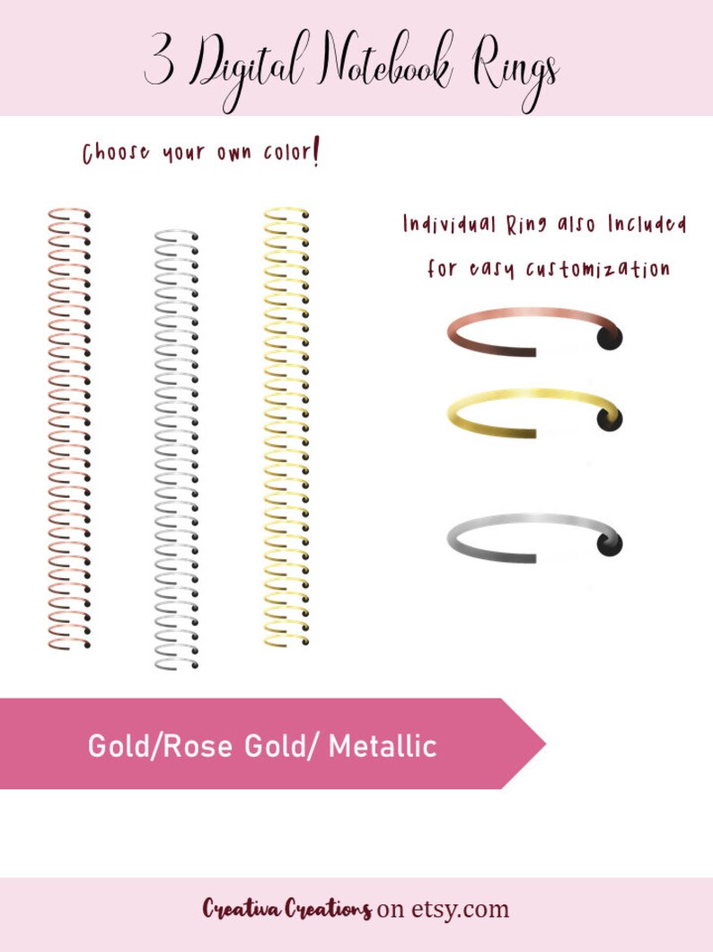 Digital Planner Rings Rosegold Gold Silver Metallic Realistic Digital ...