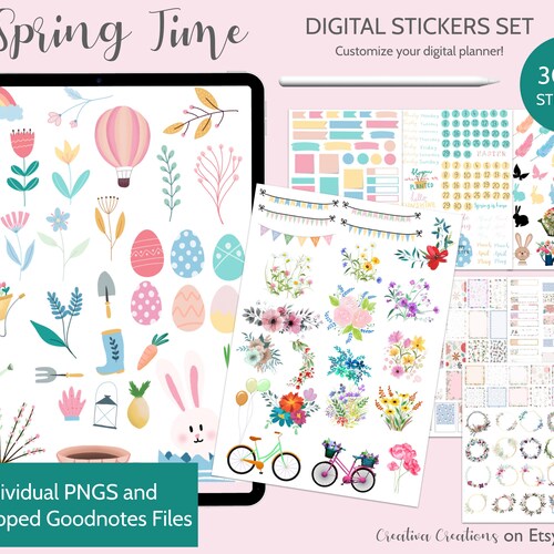 300 Beautiful Floral Digital Planner Sticker Set Spring - Etsy