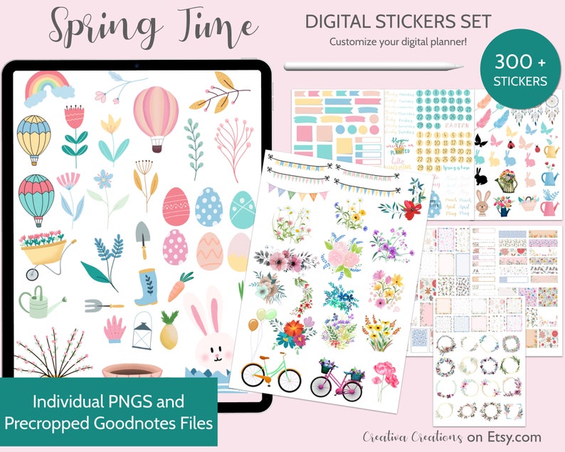 300 Spring Time Digital Planner Sticker Set March April May - Etsy