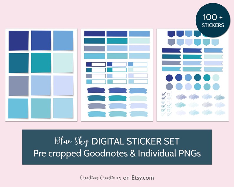 100 Digital Sticky Notes Set 12 Blue Sky Ocean Teal Colors - Etsy