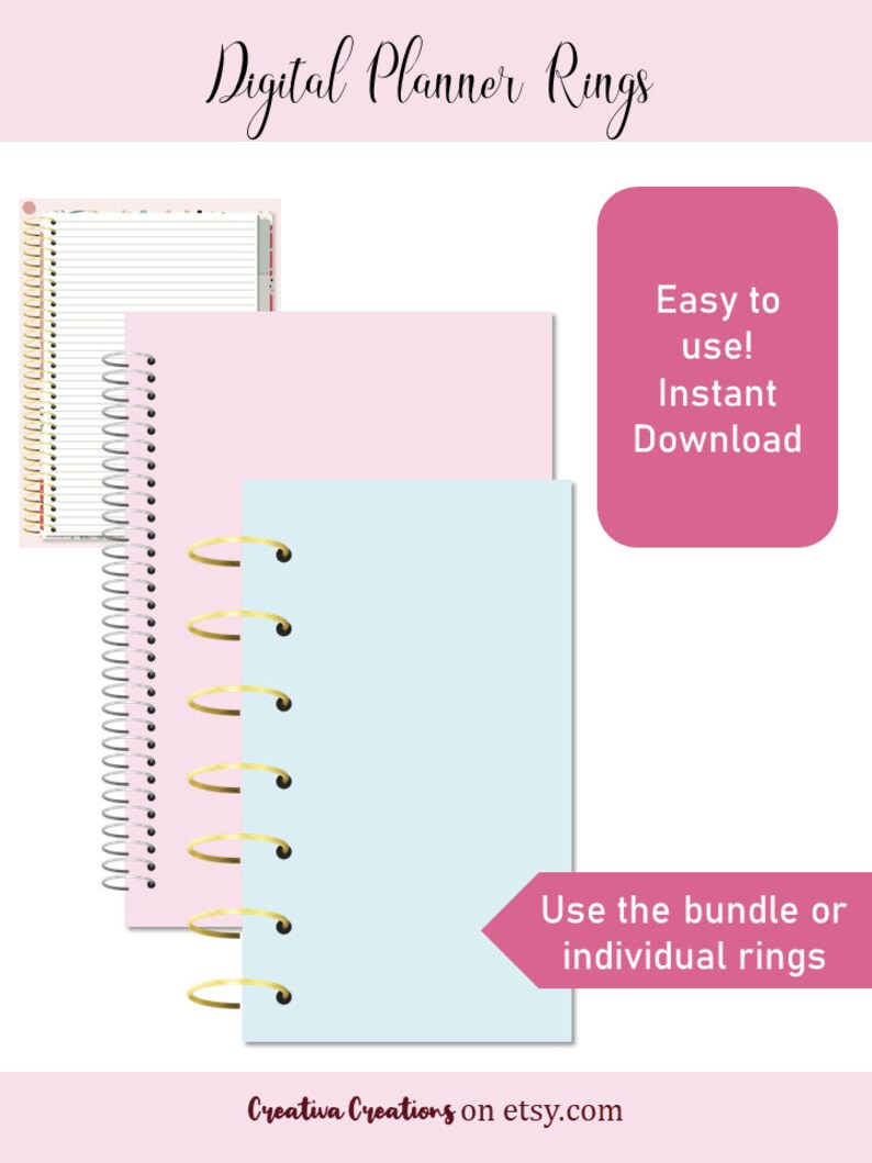 Digital Planner Rings Rosegold Gold Silver Metallic Realistic Digital ...