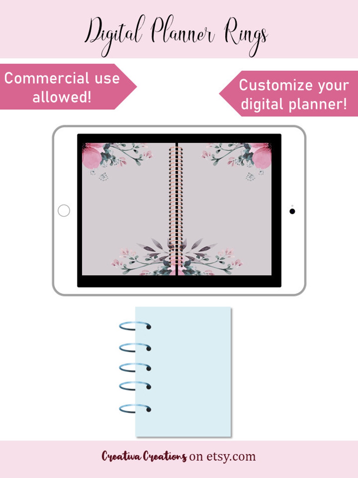 Digital Planner Rings Bundle Side & Center Rosegold Gold Silver Blue ...