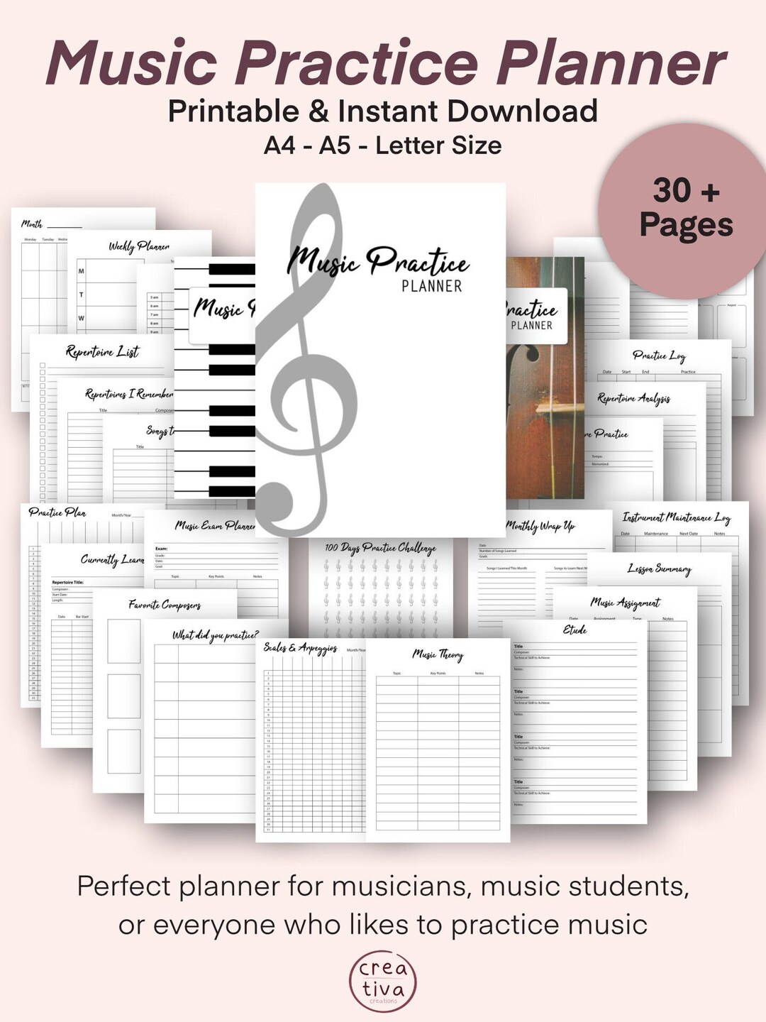 Music Practice Planner Printable Musician Journal Piano Planner Violin ...