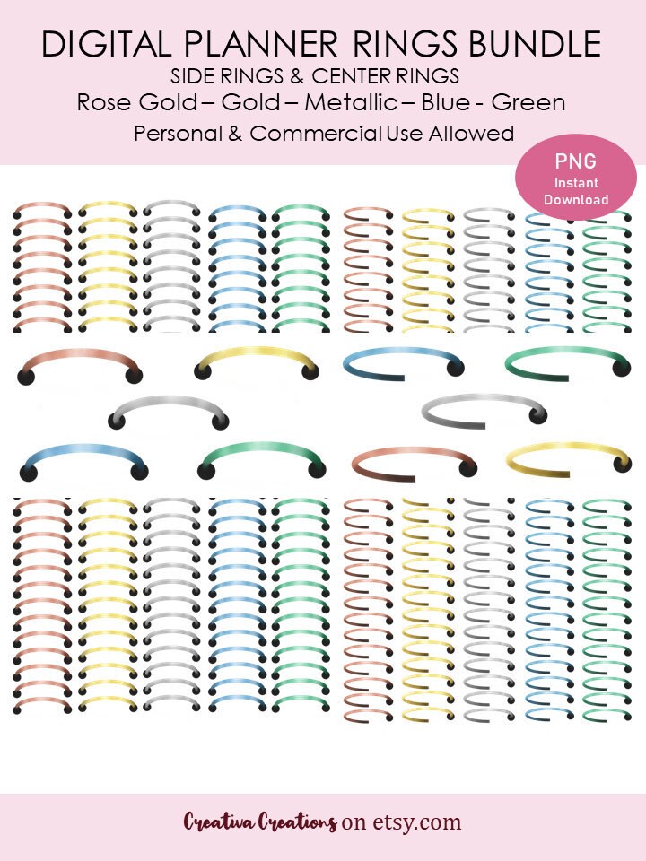 Digital Planner Rings Bundle Side & Center| Rosegold Gold Silver Blue ...