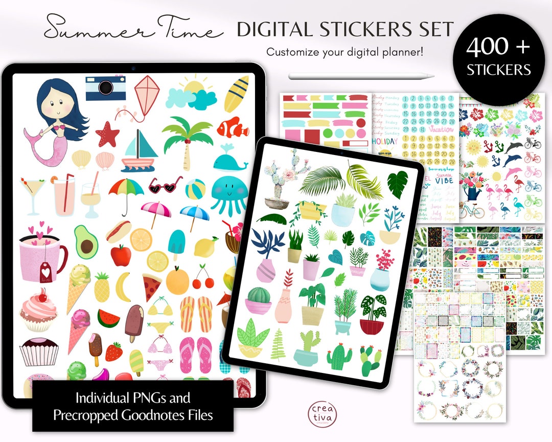 400+ Summer Breeze Tropical Digital Planner Sticker Set | June July ...