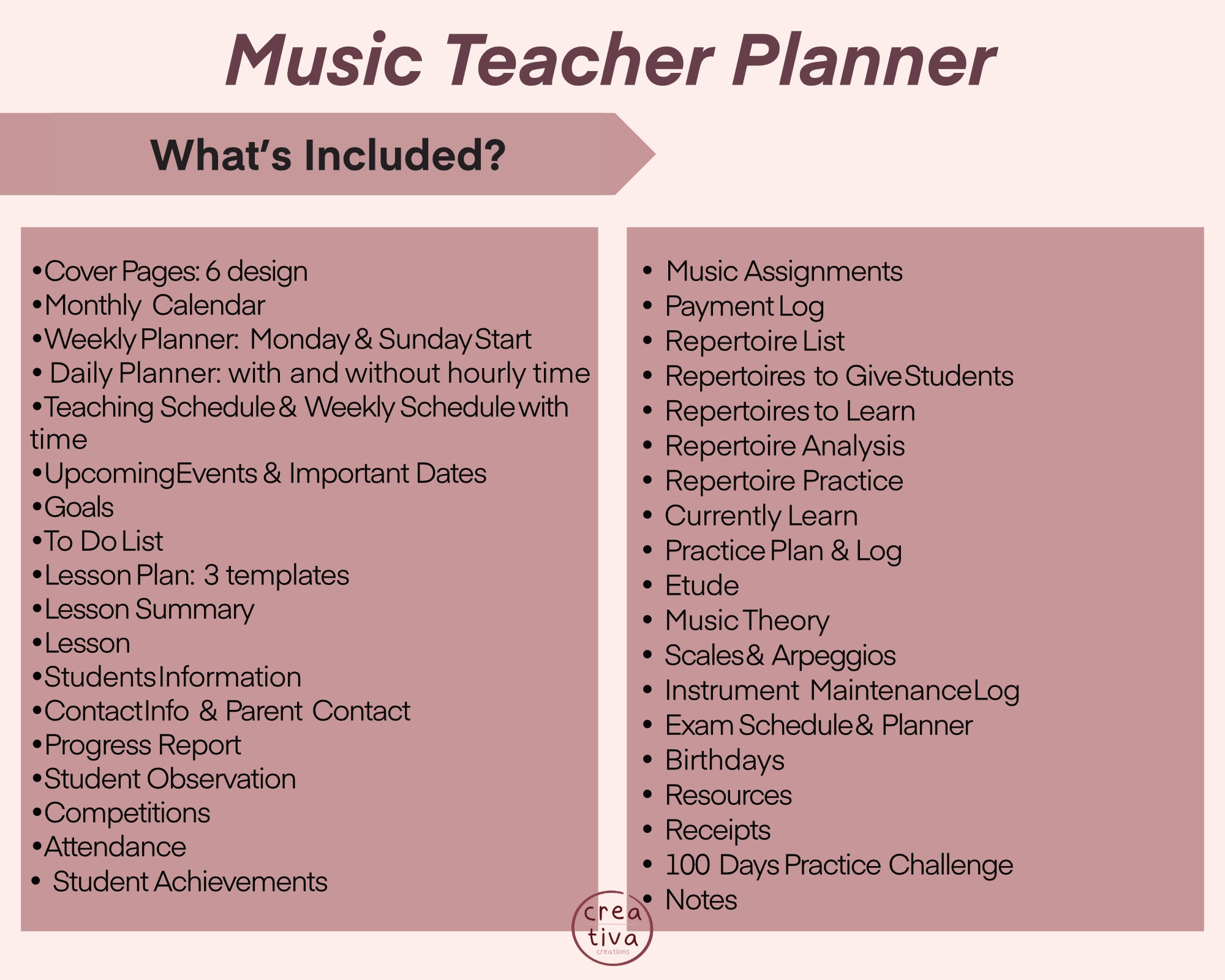 Music Teacher Planner Printable Musician Journal Piano Violin Guitar ...