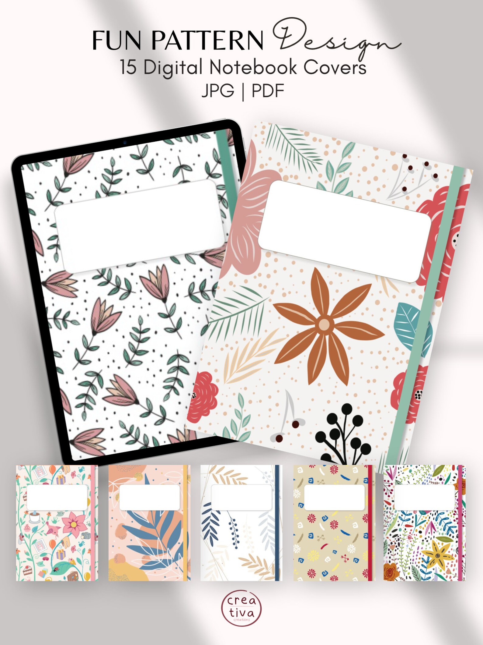 15 Fun Pattern Digital Notebook Covers Colorful Digital Notebook Cover ...