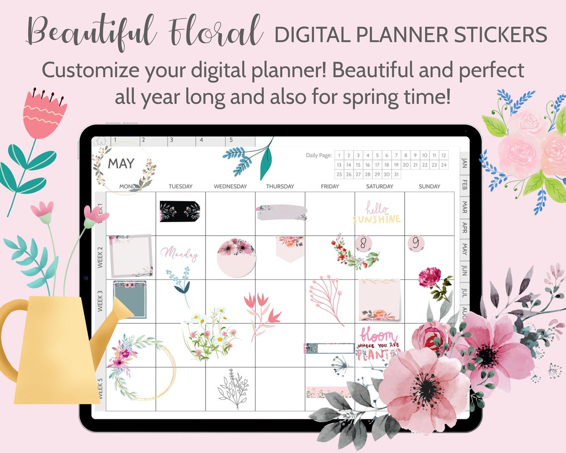 300 Beautiful Floral Digital Planner Sticker Set Spring - Etsy