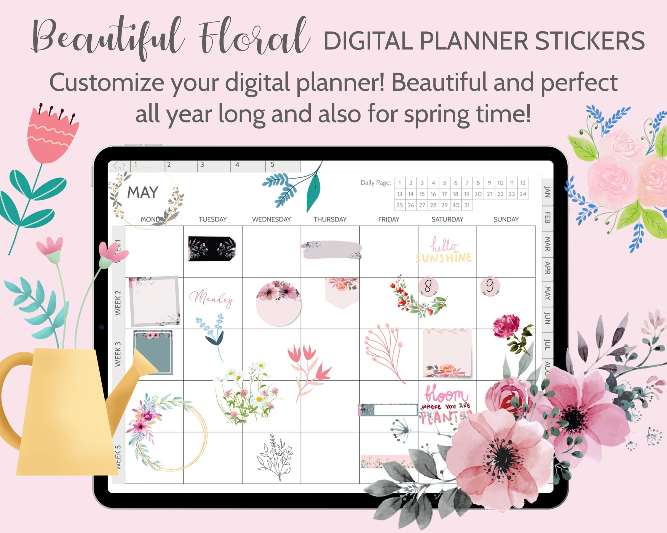 300 Beautiful Floral Digital Planner Sticker Set Spring | Etsy