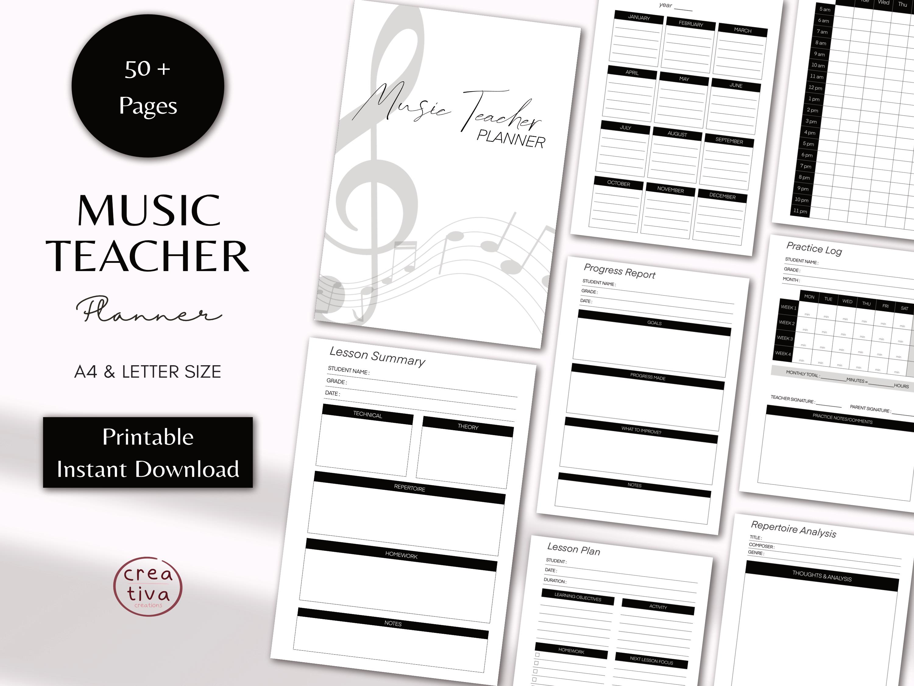 Printable Music Teacher Planner, Lesson Plan Template, Piano Teacher ...