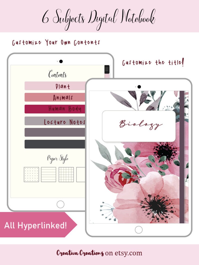 6 Subjects Floral Digital Notebook Digital Notebook for Ipad | Etsy