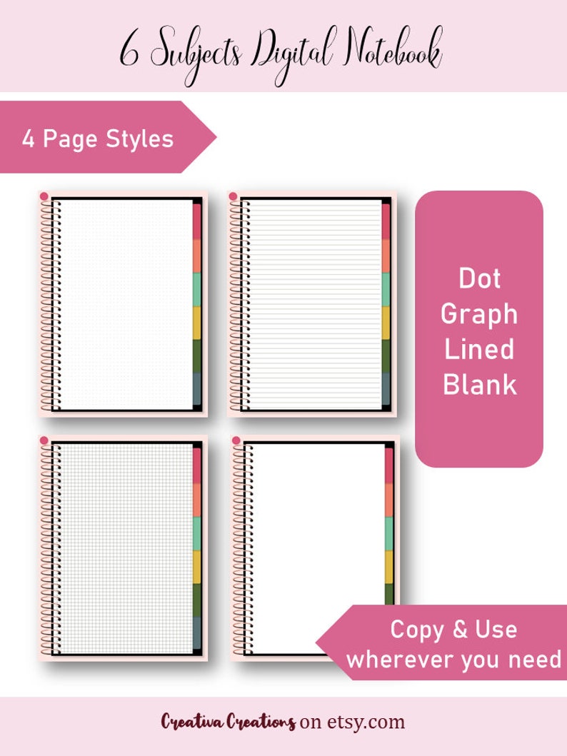 6 Subjects Hyperlinked Digital Notebook Goodnotes Beautiful | Etsy