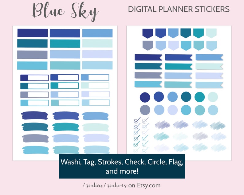 100 Digital Sticky Notes Set 12 Blue Sky Ocean Teal Colors - Etsy