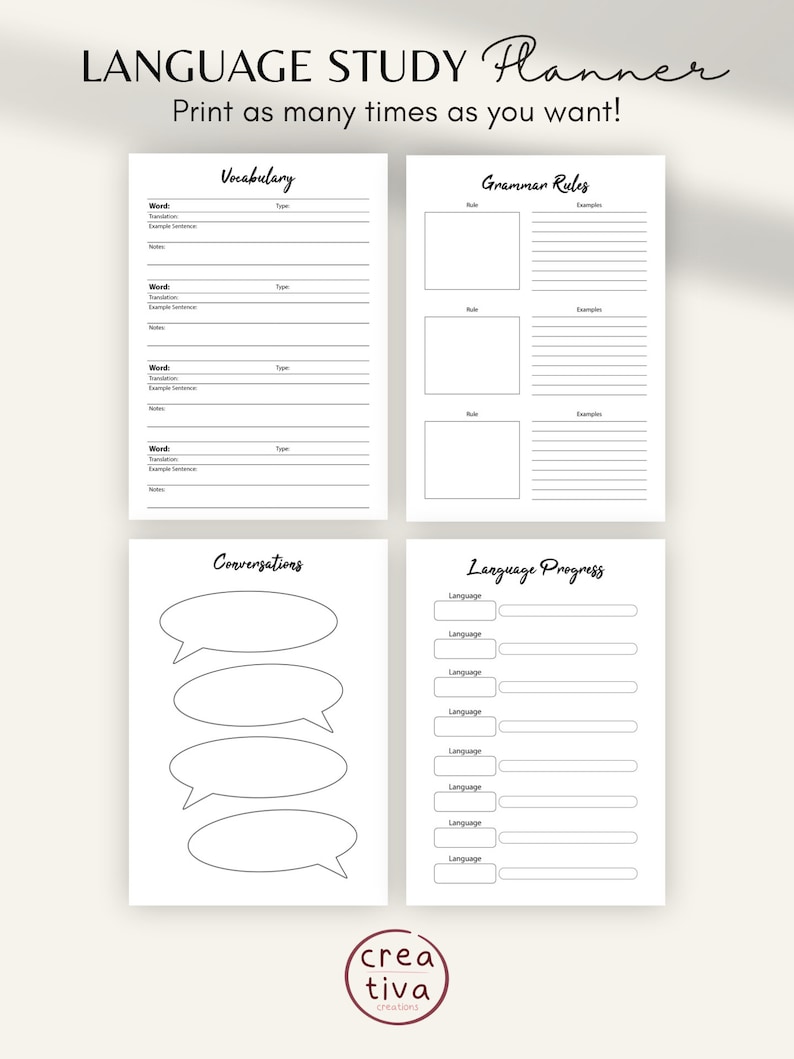 Language Study Planner Printable: Foreign Language Learning Journal ...