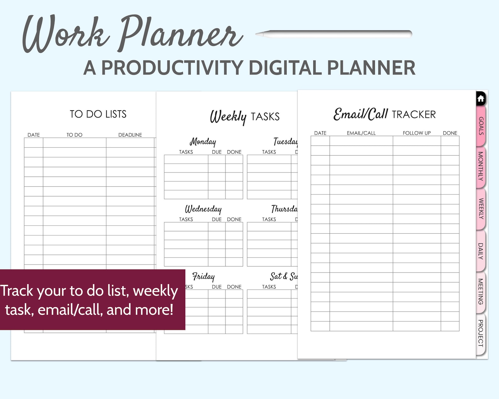 Digital Work Planner Hyperlinked Goodnotes Ipad Digital - Etsy