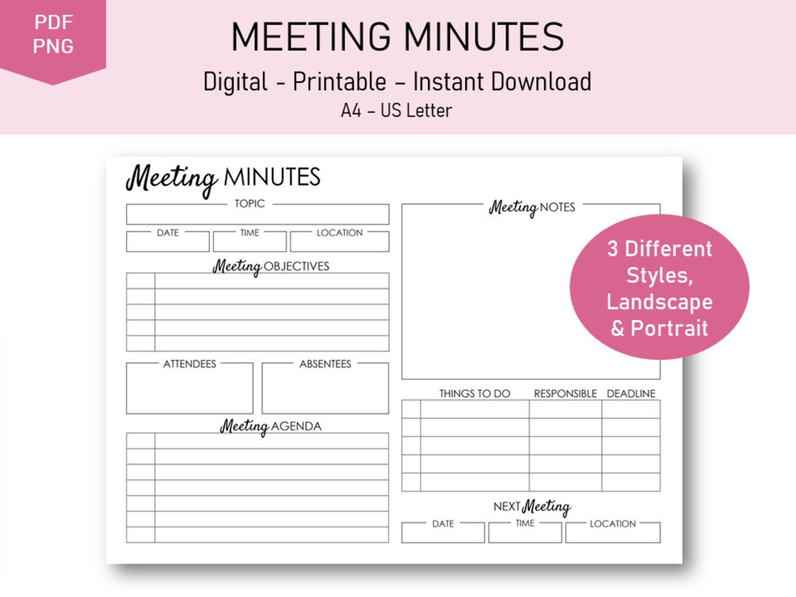 Meeting Minutes Printable Meeting Notes Meeting Agenda | Etsy