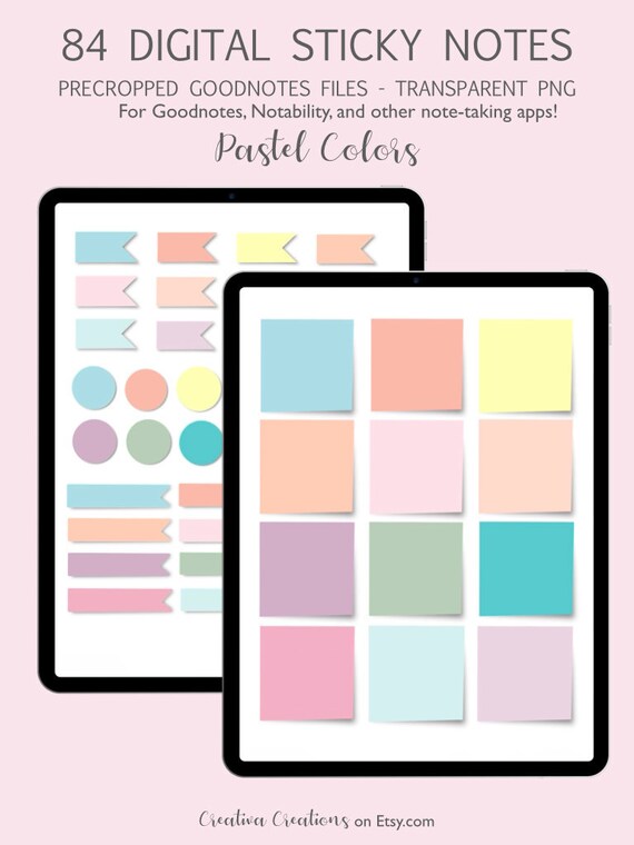 84 Digital Pastel Sticky Notes Set 12 Soft Pastel Colors | Etsy