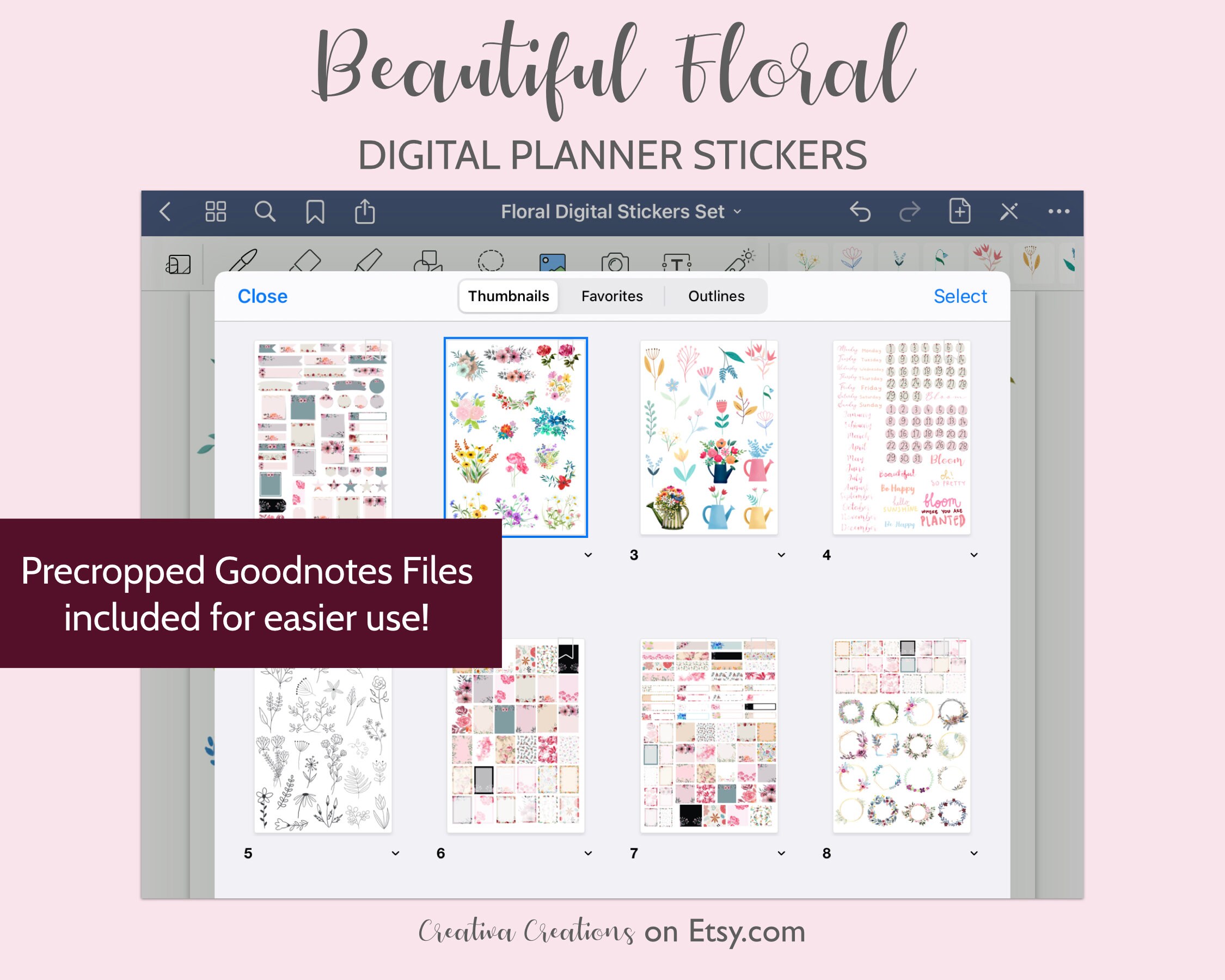 300 Beautiful Floral Digital Planner Sticker Set Spring | Etsy