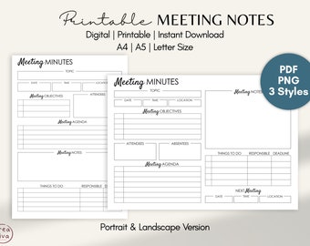 Meeting Notes Printable Pdf, Work Organizer, Office Organizer, Meeting ...