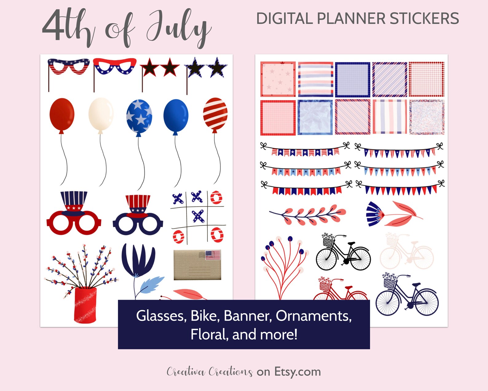 300 4th of July Digital Planner Sticker Set July Patriotic | Etsy