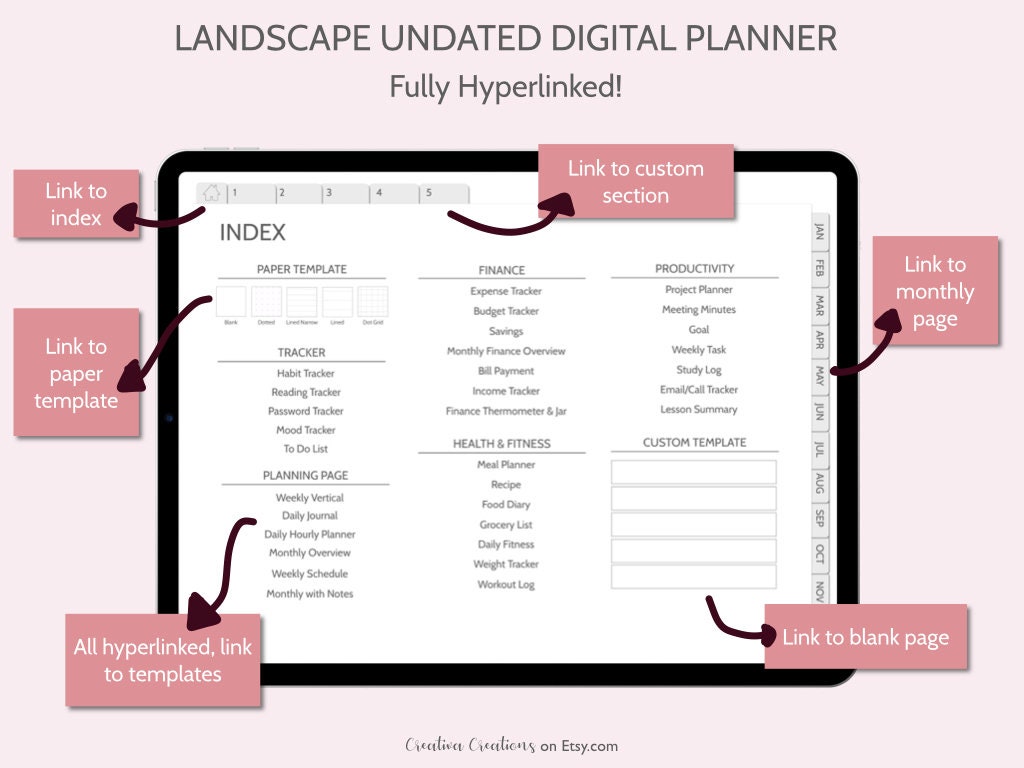 2021 Undated Digital Planner Landscape for Goodnotes Notability iPad ...