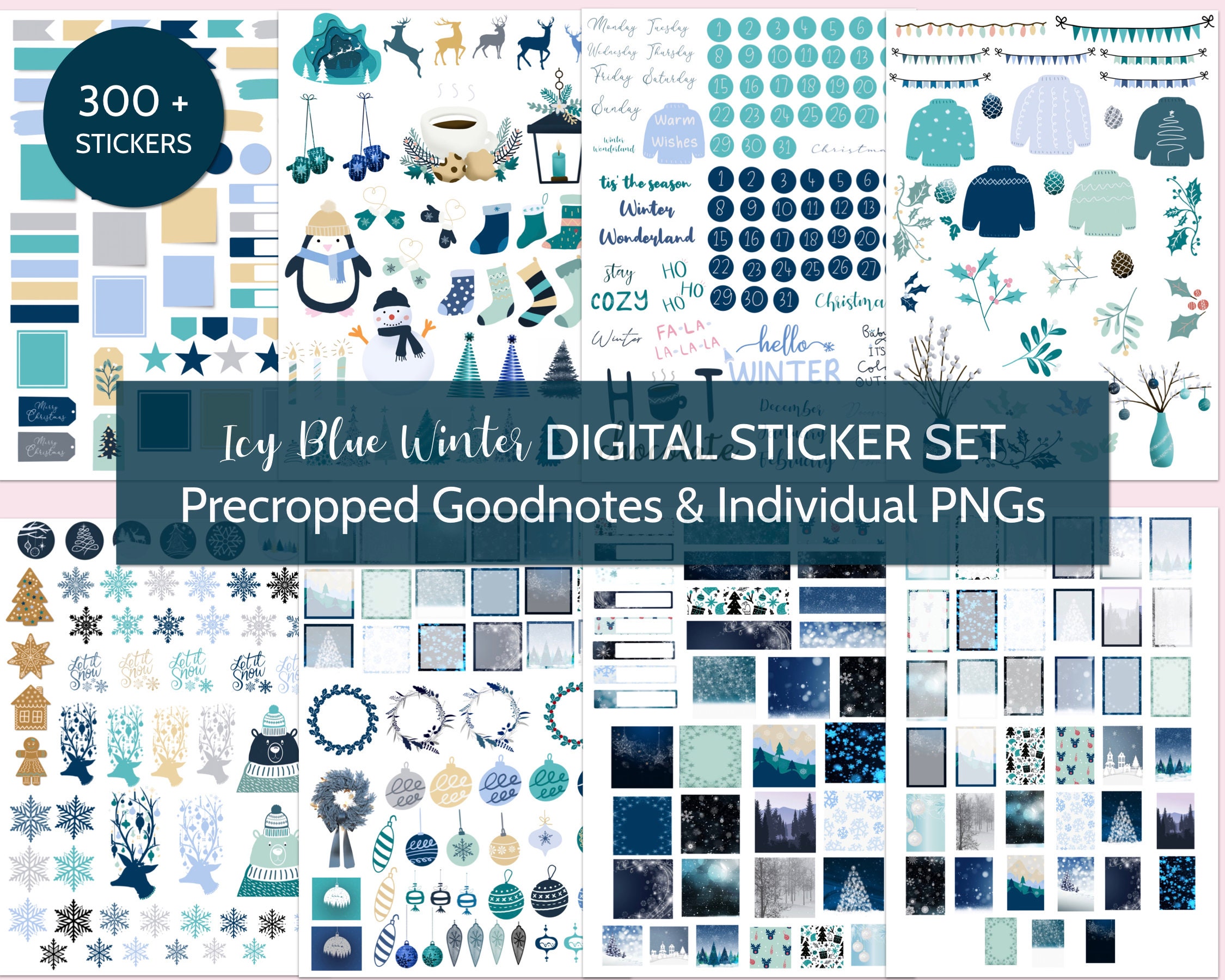 300 Winter Digital Planner Sticker Set Icy Blue December | Etsy