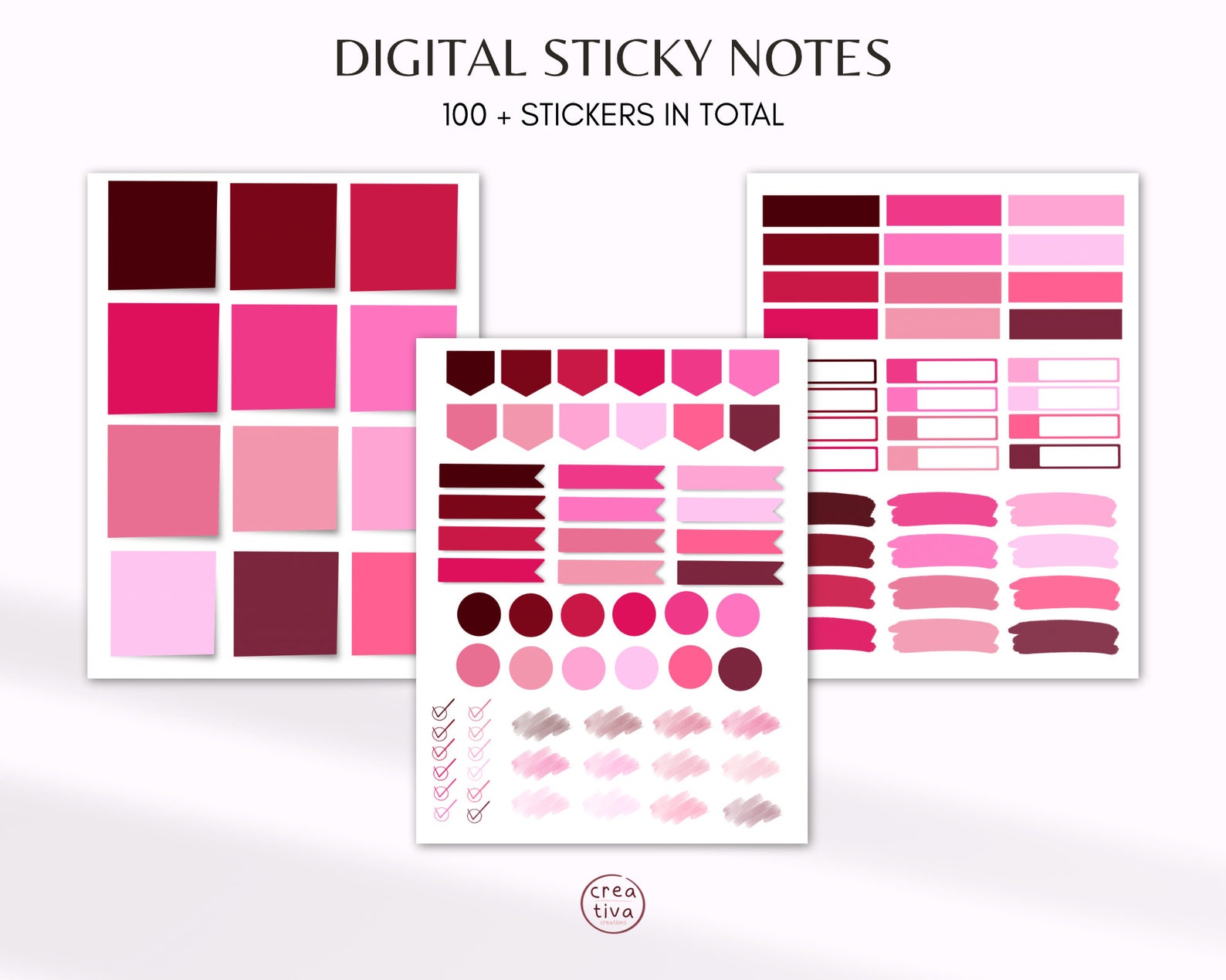 100 Digital Sticky Notes Set 12 Pretty Pink Colors Precropped Goodnotes ...