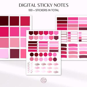 100 Digital Sticky Notes Set 12 Pretty Pink Colors Precropped Goodnotes ...