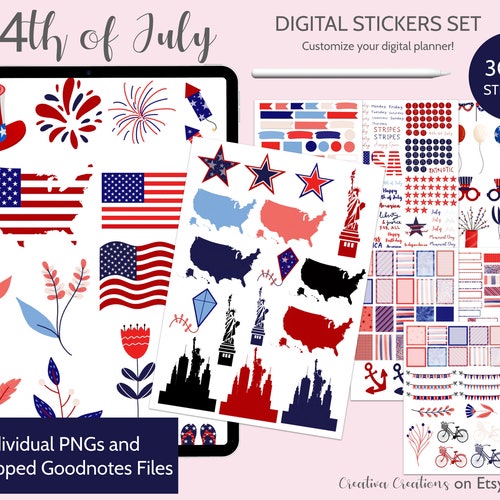 300 4th of July Digital Planner Sticker Set July Patriotic - Etsy