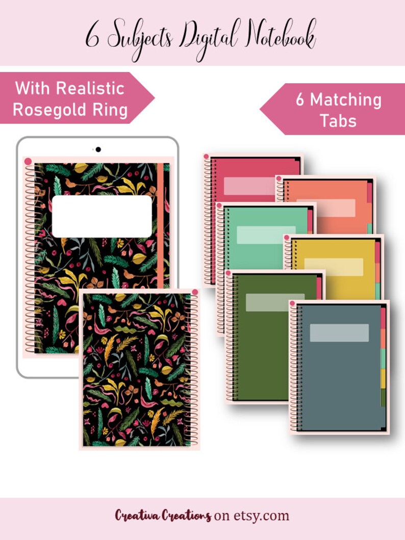 6 Subjects Hyperlinked Digital Notebook Goodnotes Beautiful | Etsy